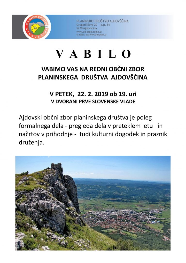 Vabilo na redni občni zbor PD Ajdovščina | Planinsko društvo Ajdovščina